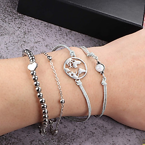 sailimue 29 Piece Cute Bracelets Set for Women Layered Adjustable Beaded Pendent Stack Links Bracelet Assorted Stackable Wrap Bangle Multiple Friendship Bracelet Jewelry