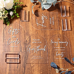 4pcs Clear Acrylic Wedding Signs for Ceremony and Reception, 5x7 Inch Modern Wedding Gift Table Sign, Guest Book Sign, Cards and Gifts Sign, Favors Please Take One, Wedding Entrance Signs with Holder