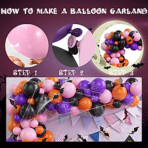 Halloween Balloon Garland Arch Kit, 98PCS Black Purple Balloon Orange Pastel Pink Balloons with Bat Spider Web for Ghost Halloween Party Decorations Supplies Kids House Garden Outdoor Indoor