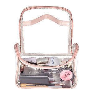 HAOGUAGUA Heavy Duty Clear Cosmetic Bag Waterproof Transparent Travel Makeup Toiletry Organizer Bag (Pink)