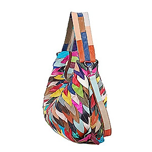 Segater Sheepskin Hobo Tote Bag for Women Multicolour Shoulder Bag Random Patchwork Handbag Purse Leaf Satchels