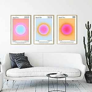 Multicolor Gradient Aura Angel Numbers Poster Sets Inspirational Quotes Room Aesthetic Canvas Wall Abstract Minimalist Art Paintings Y2k Style Room Wall Decor for Bedroom Office (B,3P 12 x 16 in Unframed)