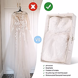 Wedding Dress Storage Box - Wedding Dress Preservation Box with 20 Sheets of Acid Free Tissue Paper for Storage Wedding Dress Storage Box Kit,Heirloom Wedding Gown Storage Box - Bride Musthaves(Beige)