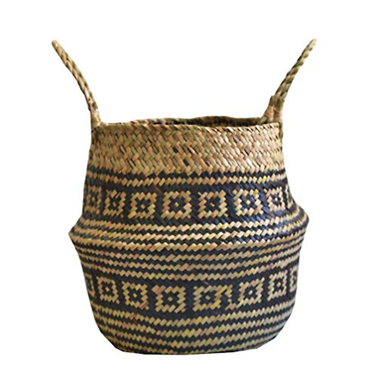 NUOBESTY Woven Seagrass Belly Basket Grocery Tote Basket for Storage Plant Pot Basket Laundry Picnic (Size M)