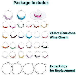 Pride & par 24 Pcs Nature Gemstone Beads Wine Charms for Glasses,Wine Glass Markers,Drink Markers for Stem Glasses,Wine Glass Decoration for Weddings,Parties