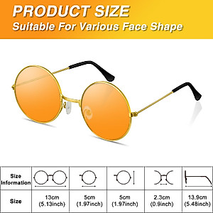 BOUBONI Orange Hippie Sunglasses Round Hippie Glasses 60s 70s Outfits Groovy Party Decorations Sunglasses for Women Men with Glasses Cloth and Glasses Bag for Disco Party Favors
