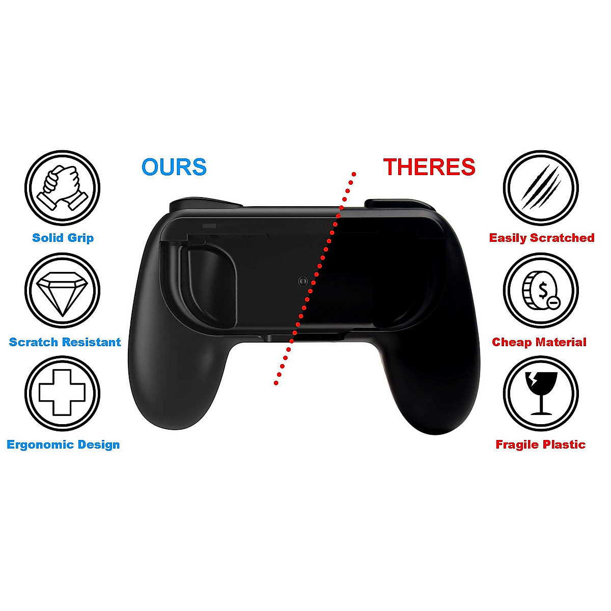 Beastron Racing Games Steering Wheel & Grips compatible with Switch, Joy-Con Steering Wheel & Grips, Black 4 Pack