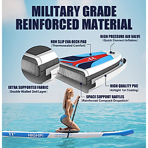 HIGHPI Inflatable Paddle Boards, 11'x33''x6'' SUP for Adults&Youth, Stand Up Paddle Boards with Accessories, Anti-Slip Deck, Stable Durable Lightweight, Suitable for Yoga Fishing Traveling