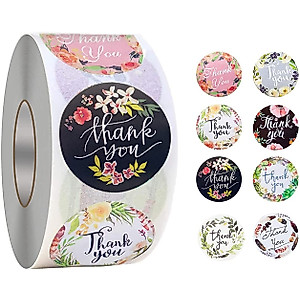 500pcs 1.5'' Thank You Stickers 8 Floral Designs of Thank You Label Stickers for Greeting Cards Flower Bouquets Self-Adhesive Labels for Gift Wraps Tags Mailers Bag - (Floral, 1.5 in)
