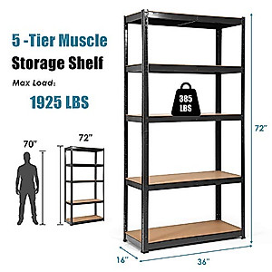 ERGOMASTER 5 Tier Utility Shelves Rack Garage Heavy Duty Steel Metal Shelving Unit with Adjustable Design, Bolt-Free Assembly & 380 LBS Wight Capacity Per Tier（Black-Set of 2）