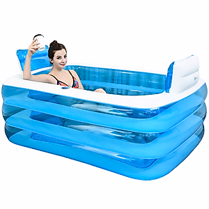 Blue Color Inflatable Bath Tub Plastic Portable Foldable Bathtub Soaking Bathtub Home SPA Bath Equip with Electric Air Pump (Size : 160cm)