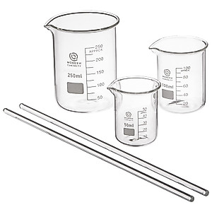 Glass Beakers Set - Science, Chemistry Classroom Supplies - Borosilicate Glass - Education, Research Equipment for Industrial and Academic Labs (50-250mL, 3-Pack)