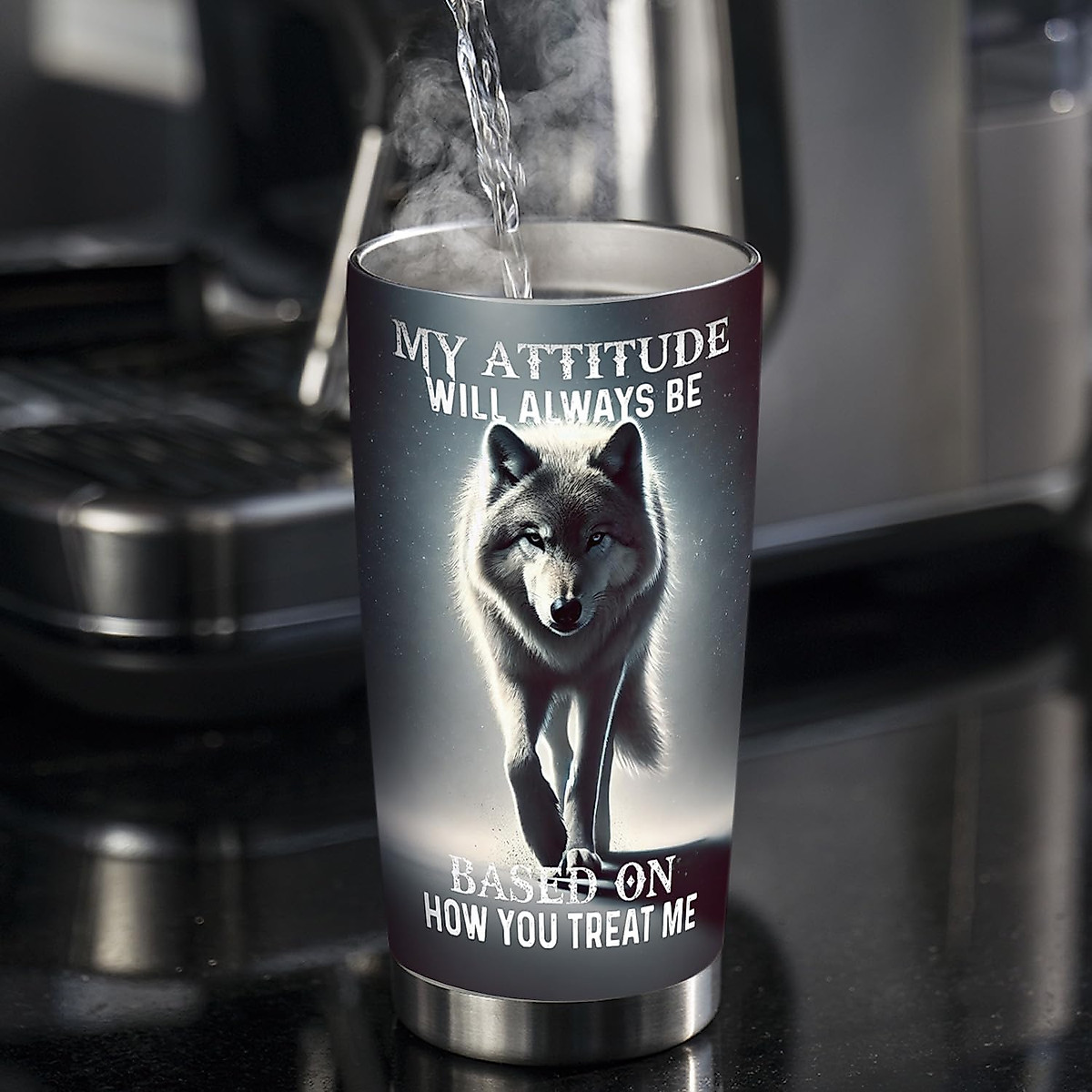 20oz Wolf Tumbler, Wolves Attitude Gifts for Wolf Lovers, Coffee Thermos for Men, Women, Stainless Steel Double Wall Vacuum Insulated Coffee Mug, Travel Cup with Lid - A