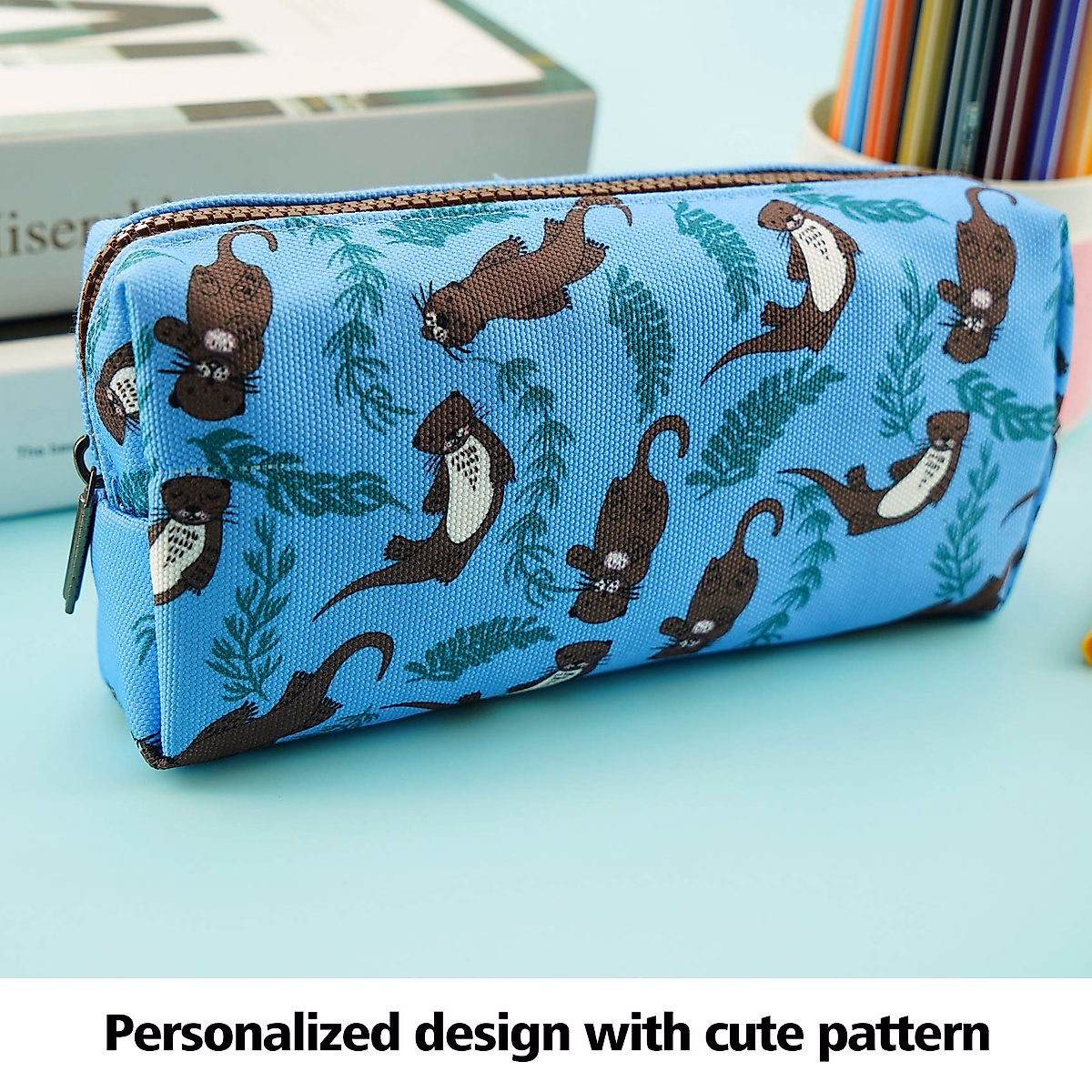 LPakin Cute Otter Canvas Pencil Case Canvas Pen Bag Pouch Gadget Stationary Case Makeup Cosmetic Bag Kawaii Box