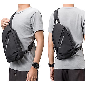 LITEMOUNT Lightweight Outdoor Crossbody Sling Backpack, Shoulder Sling Bag, Chest Backpack with USB Charging & Audio Ports (Grey)