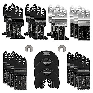 LIGHTIMETUNNEL 25 PCS Oscillating Saw Blades Universal Metal Wood Multitool Quick Release Tool Saw Blades Fit Black & Decker Porter Cable Dewalt Milwaukee Chicago Rockwell Makita Craftsman