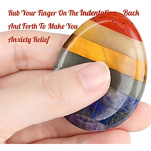 DUQGUHO Healing Crystals Natural 7 Chakra Thumb Worry Stone Crystal Quartz for Anxiety Reiki Meditation Accessories Worry Stone 1.7"