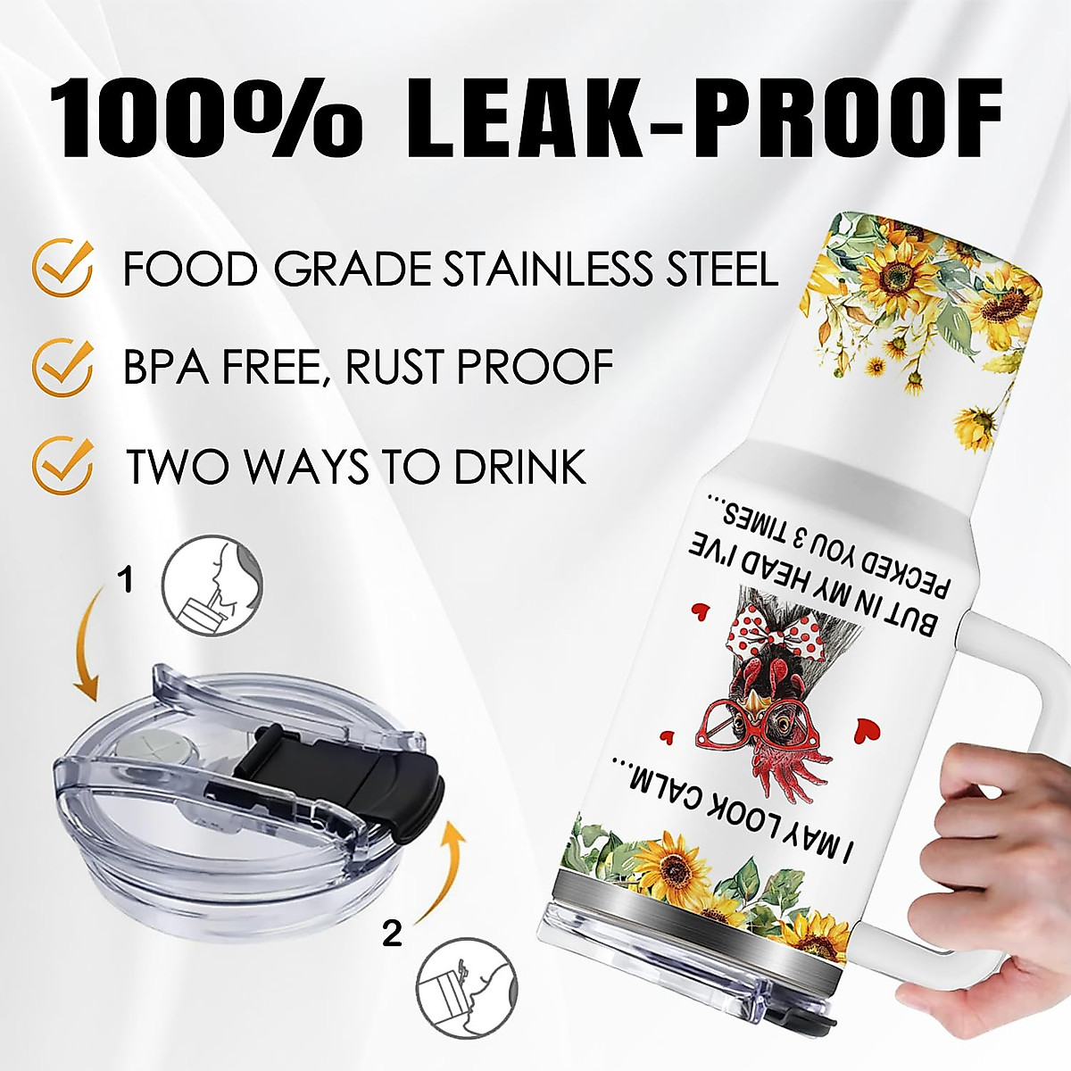 NIAXAUYT Chicken Gifts for Women - Chicken Tumbler Cup 40 oz - Funny Gifts for Chickens Lovers/Mom/Lady - Just a Girl Who Loves Chickens Themed Stainless Steel Mug, Sunflower