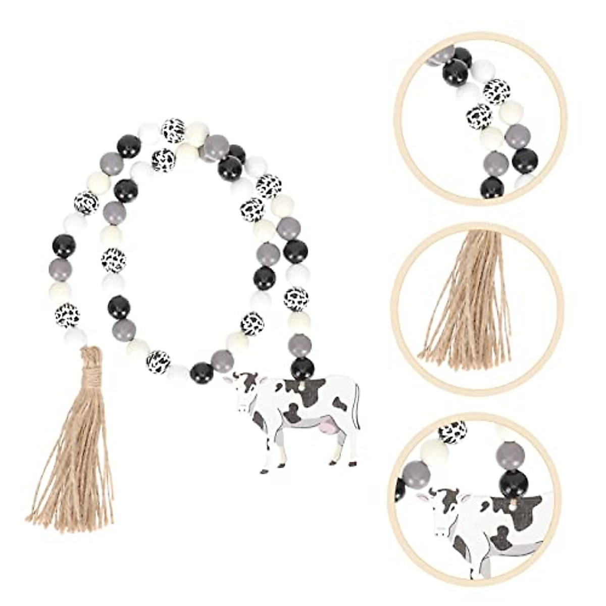 Artibetter 3pcs String Rope Wooden Beads wood beads tassel spring beads wood beads ornaments farmhouse bead garland rustic garland home accents decor Tassel Beads Pendant tray rural
