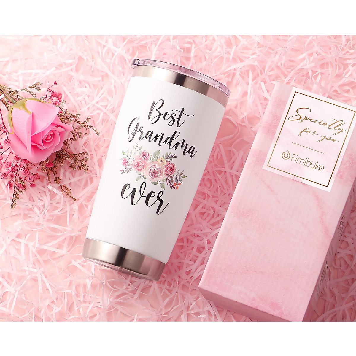 Fimibuke Best Grandma Gifts - 20 OZ Tumbler Mothers Day Gift for Grandma from Granddaughter, Grandson, Grandkid, Insulated Cup Funny Birthday Present Gift for Grandmother/Nana/New Grandma/Grandparents
