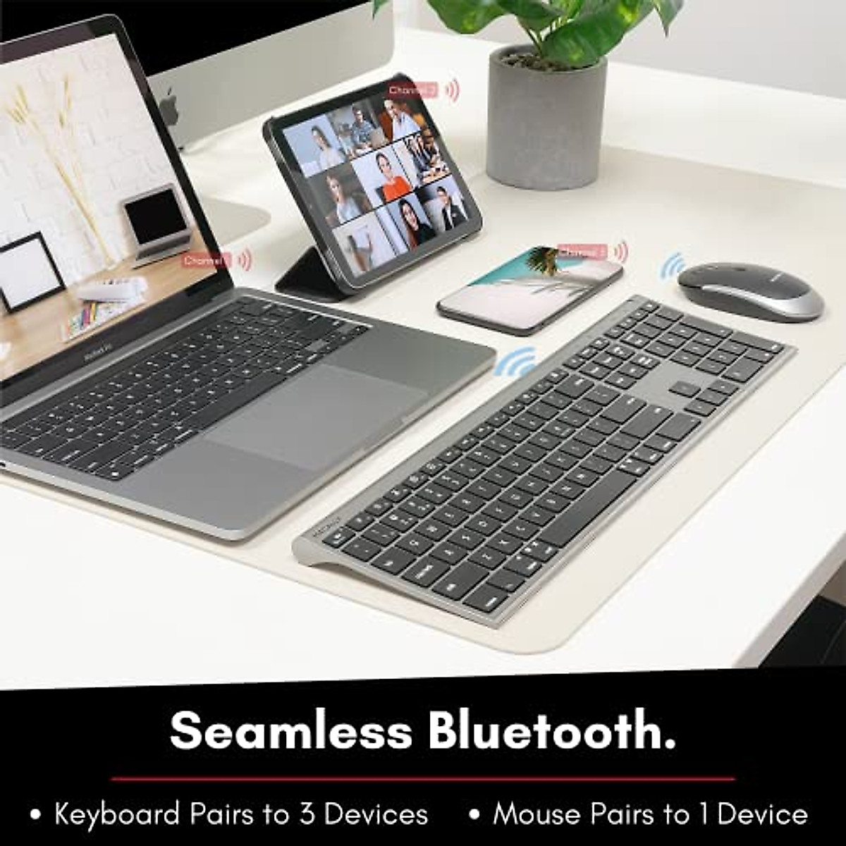 Macally Premium Bluetooth Keyboard and Mouse for Mac - Multi Device - Rechargeable Mac Wireless Keyboard and Mouse Combo (110 Keys) - Slim Keyboard Mouse for MacBook and iMac - Space Gray