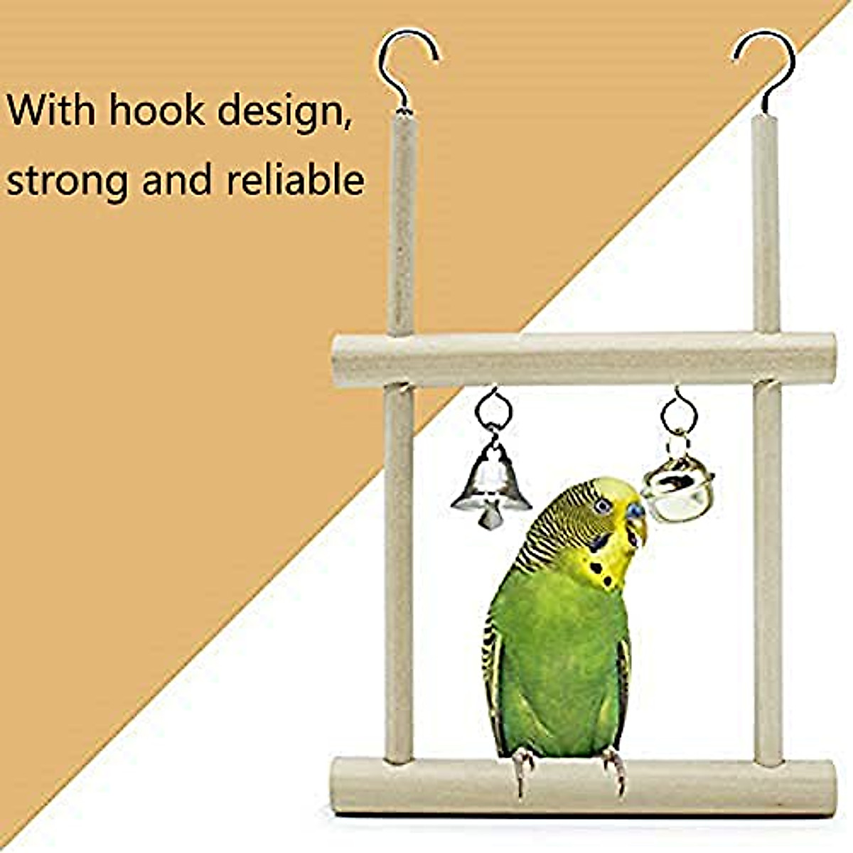 Litewoo Bird Hook Swing with Bell Toys, Hanging Stand Swing, Wooden Perch Swing for Small Bird and Parrot