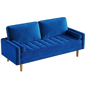 Vesgantti Blue Velvet Couch 70 inch, 3 Seater Loveseat Sofa, Mid Century Modern Couches for Living Room, Upholstered Velvet Sofa with 2 Pillows, Button Tufted Sofa for Bedroom, Home Office, Apartment