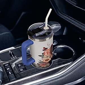 WYUSPGK 40oz Stainless Steel Car Mug, Yorkie Floral Print Travel Mug, Double-Wall Insulated with Straw, Perfect for Car, Office, Outdoor