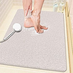 Shower Mat Bathtub Mat Non-Slip,24x16 inch, Soft Tub Mat with Drain,PVC Loofah Bath Mat (Phthalate Free) for Tub and Bathroom,Quick Drying,White