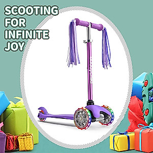 Kids Scooter - Toddler Scooter for Kids 3-6 Adjustable Height -3 Wheel Scooter for Kids Ages 3-5 Boys & Girls- Kids Three Wheel Scooter with Light Up LED Wheels Made for Stable Ride (Purple-Pro)