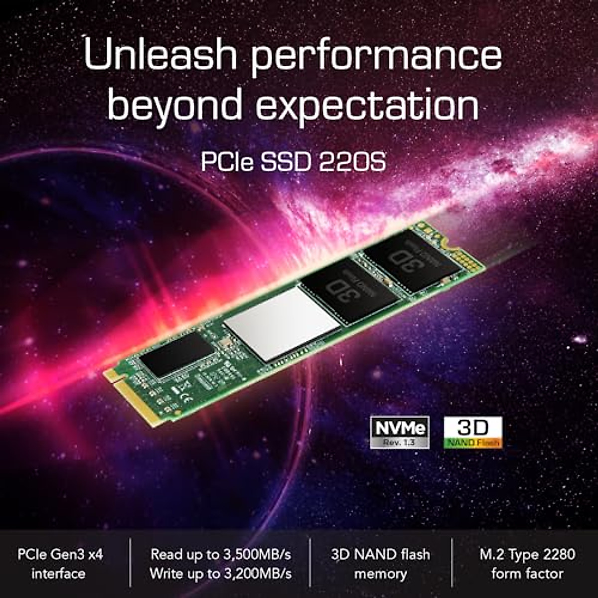 Transcend TS1TMTE220S 1TB M.2 NVMe PCIe Gen3x4 80mm Internal Solid State Drive with Speeds up to 3,500MB/s