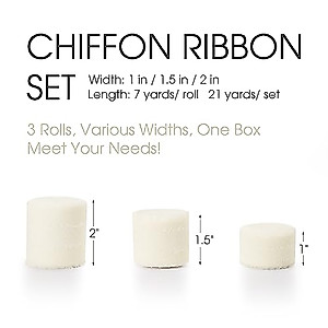 Keypan Chiffon Ribbon Ivory Silk 1" 1.5" 2" x 7Yd Set Handmade Fringe Wedding Ribbons for Gift Wrapping Bridal Flower Bouquet Baby Shower