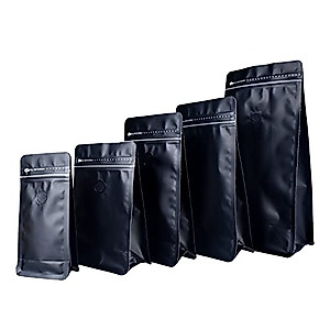 Resealable Coffee Bags, 50Pcs Stand Up Coffee Pouches with Valve and Side Zipper, Black Aluminum Foil Storage Bags for packaging food (1 LB, 16 oz)