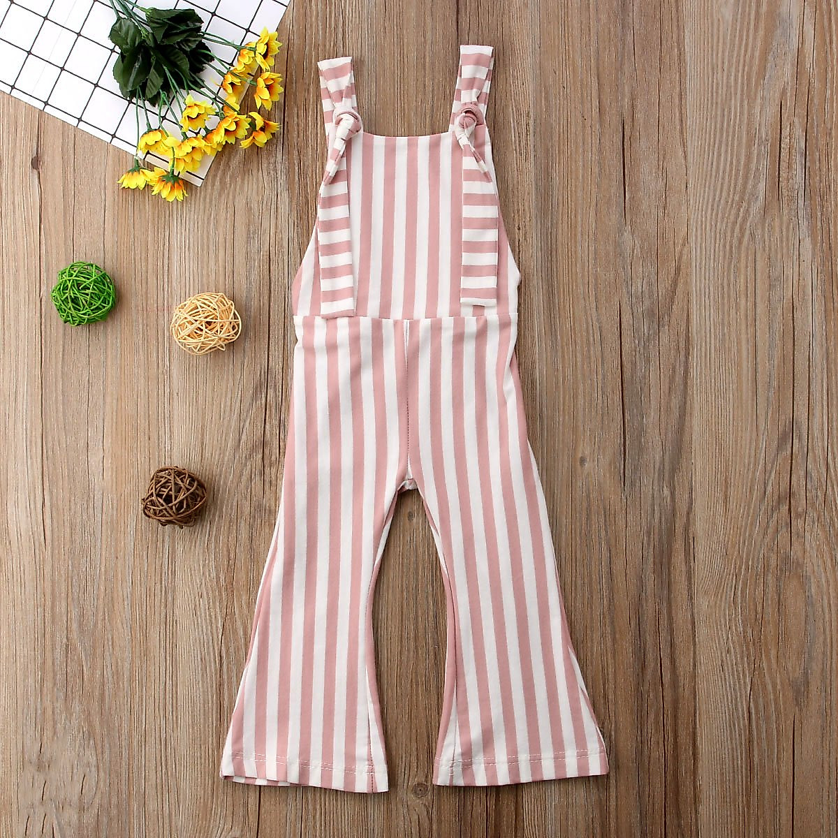 ZAXARRA Toddler Baby Girl Stripes Bell-Bottom Jumpsuit Romper Overalls Long Pants Outfits (1-2 Years, Brown Pink)