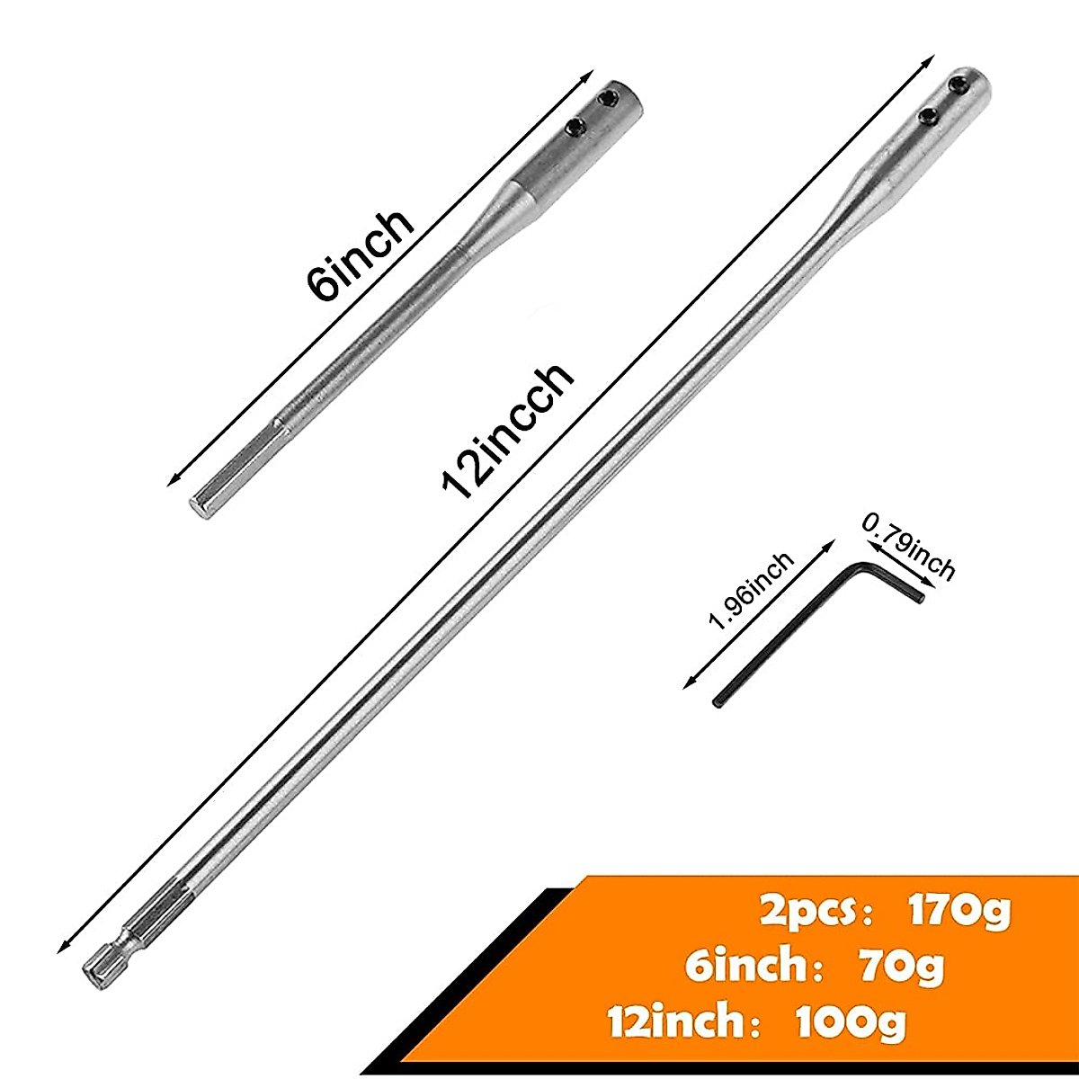 4PCS Drill Bit Extension Set, 1/4 Hex Shank Quick Change Spade Drill Bit Extension 6" and 12" Wood Spade Drill Bit Extension with 2 Keys Spade Bit Extension Set