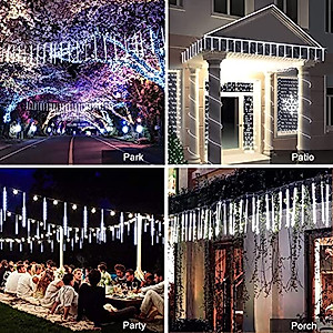 JMEXSUSS 2 Pack Solar Meteor Shower Lights, 16 Tube 288 LED White Solar String Lights Outdoor, Waterproof Solar Christmas Lights for Tree Patio Garden Wedding Party Decorations