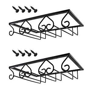 MOCOUM Wine Glasses Rack Under Cabinet Stemware Rack, Wine Glass Hanger Rack Wire Wine Glass Holder Storage Hanger for Cabinet Kitchen Bar (Black, 3 Rows 2 Pack)