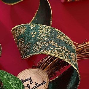 UNIQOOO 40 Yards 4 Rolls Seamless Green Christmas Wired Ribbon Set, 2.5 inch x 10yd. Satin Burlap Wired Edge Ribbon for Xmas Tree Décor, Gift Wrap Box, Bows, Wreath, Garland, Floral DIY Craft, Wedding