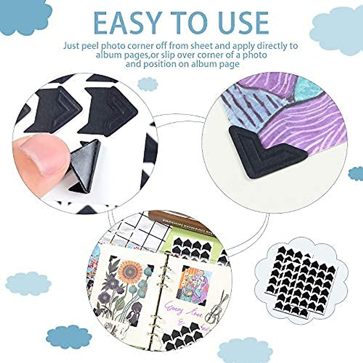Pajean 720 Pieces Photo Corners Self Adhesive Black Photo Corners for Scrapbooking and Stamping Supplies DIY Scrapbook Stickers Album Diary Personal Journal Diary Organizer (Black)