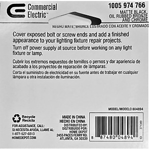 Commercial Electric Lamp Cap Nuts Tapped 832-38in Diameter, 6 Assorted, Matte Black, Oil Rubbed Bronze and Chrome