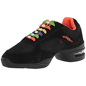 Skazz by Sansha Women's Dance Studio Exercise Sneakers Mesh Suede Rubber Split-Sole Haley, Black/Orange,7.5