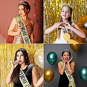 FASOTY Birthday Crown and Birthday Girl Sash Birthday for Women Crowns Tiara for Women and Birthday Sash for Women Birthday Decorations for Girls Rhinestone Crown Princess Birthday Decorations Gold