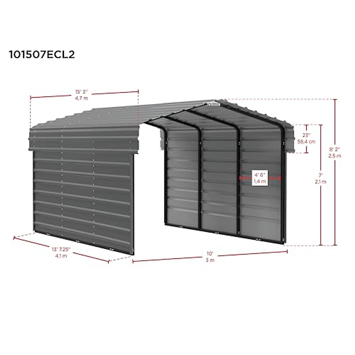 Arrow Carports Galvanized Steel Carport, with 2-Sided Enclosure, Compact Car Metal Carport Kit, 10' x 15' x 7', Eggshell
