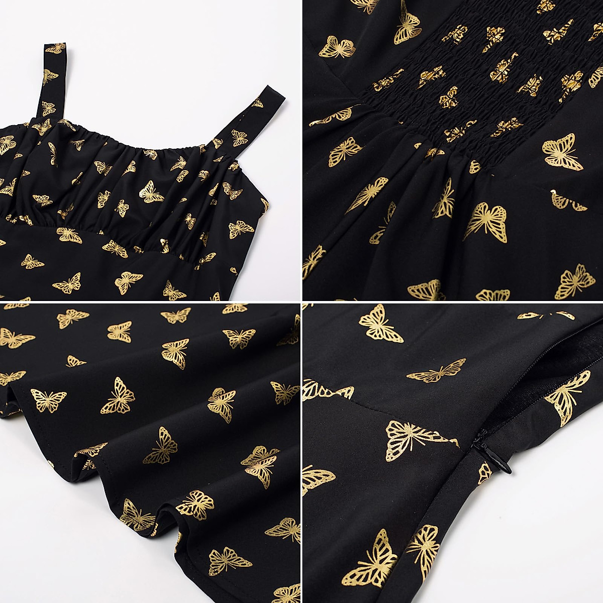 Belle Poque Black Butterfly Print A-line Swing Wedding Guest Cocktail Party Christmas Dresses 1950s Vintage Sleeveless Dress XL