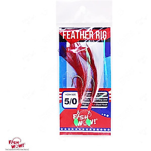 10pks Colors Fish WOW!® Fishing Feather Rig Rockfish Rigged Rock cod Lures Jigging Rig with 5/0 Two High-Carbon Steel Hooks