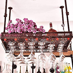 Stylish Simplicity Double Tiers Bars Hanging Wine Bottles Holder with Rhinestone, Ktv Creative Ceiling Cups/Wine Glass/Goblet Holder Stand Rack Metal Steel Storage Shlef, PIBM, Bronze, L120*W35cm