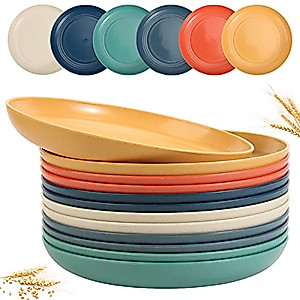 SGAOFIEE 12 PACK 9 Inch Lightweight Wheat Straw Plates, Microwave and Dishwasher Safe BPA Free and Healthy Wheat Straw Plates, Unbreakable Deep Dinner Plates