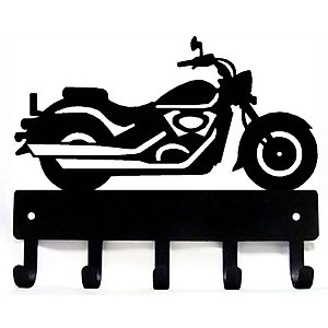 The Metal Peddler Cruiser Motorcycle Motorbike #12 Key Rack Holder for Wall - 9 inch Wide - Made in USA; Rider Gifts