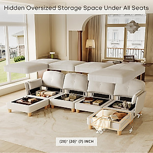 LLappuil Oversized Modular Sectional Fabric Sofa Set, Extra Large L Shaped Couch Reversible Chaise Modular Sectional Couch, 113.5 inch Width,8 Seat Modular Sofa with Storage Ottoman, Linen,Off White