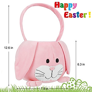 DR.DUDU 2 Packs Easter Bunny Plush Basket Set for Easter Eggs, Personalized Easter Baskets Bags for Kids, Perfect for Classroom Game Party (Pink, Blue)